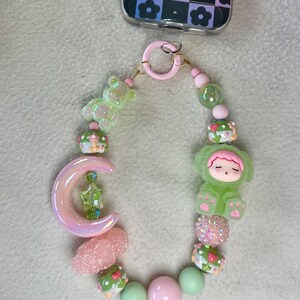 Yumo Gummy Bear Handmade Cell Phone Strap Chain | Pink & Green Glow in ...