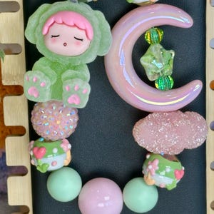 Yumo Gummy Bear Handmade Cell Phone Strap Chain | Pink & Green Glow in ...
