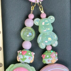 Yumo Gummy Bear Handmade Cell Phone Strap Chain | Pink & Green Glow in ...