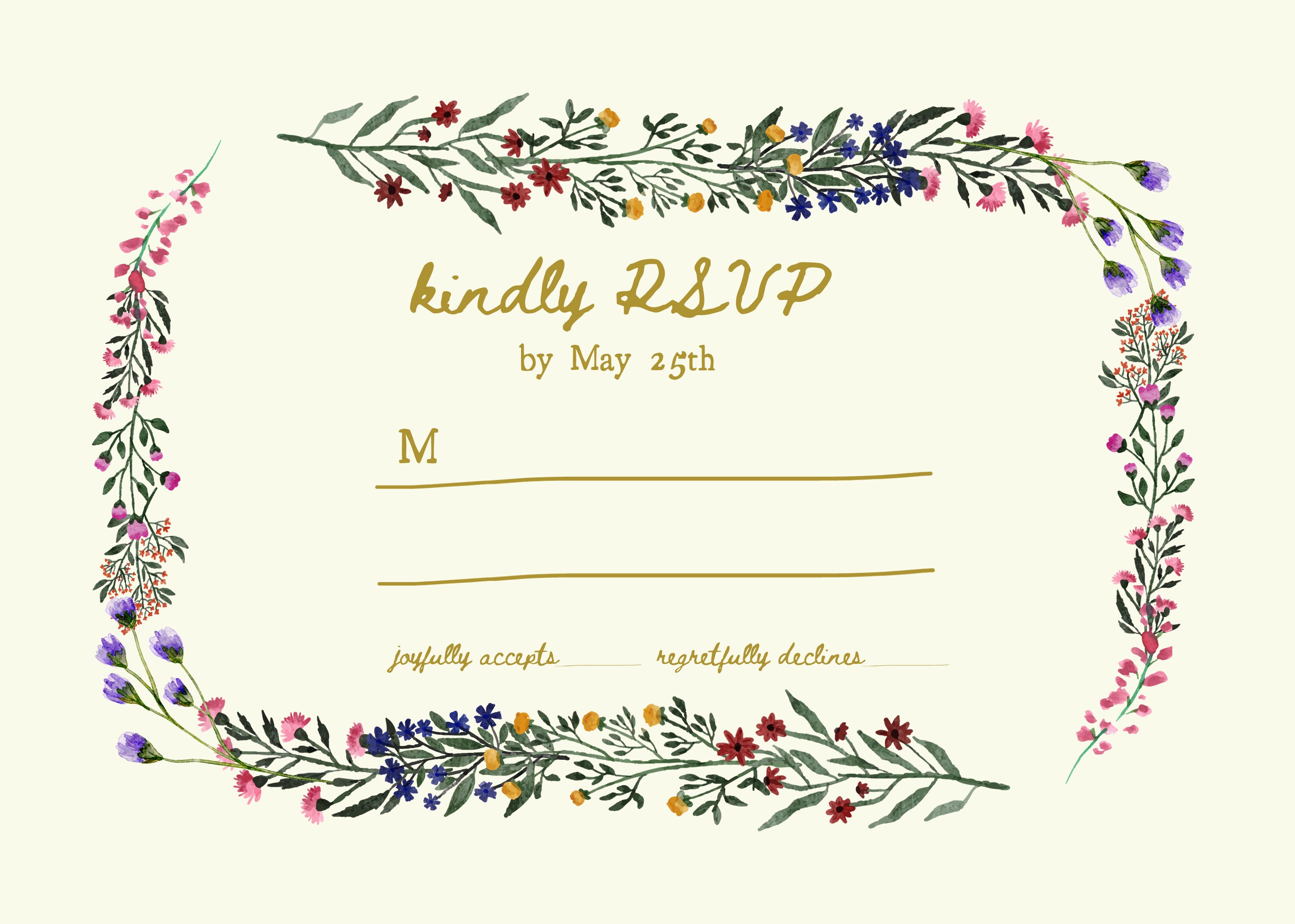 Floral Border Wedding Invitation Template - Etsy