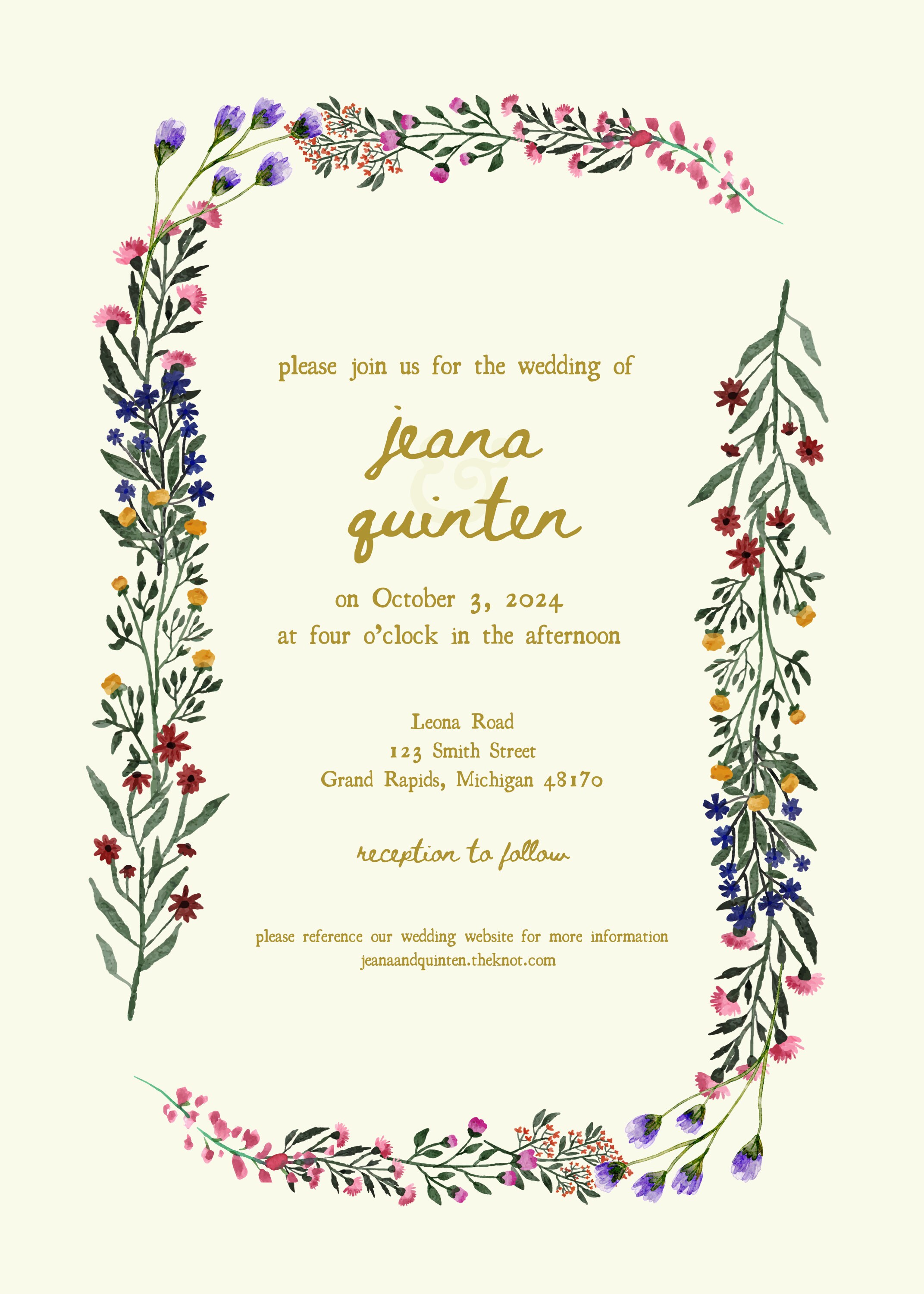 Floral Border Wedding Invitation Template - Etsy