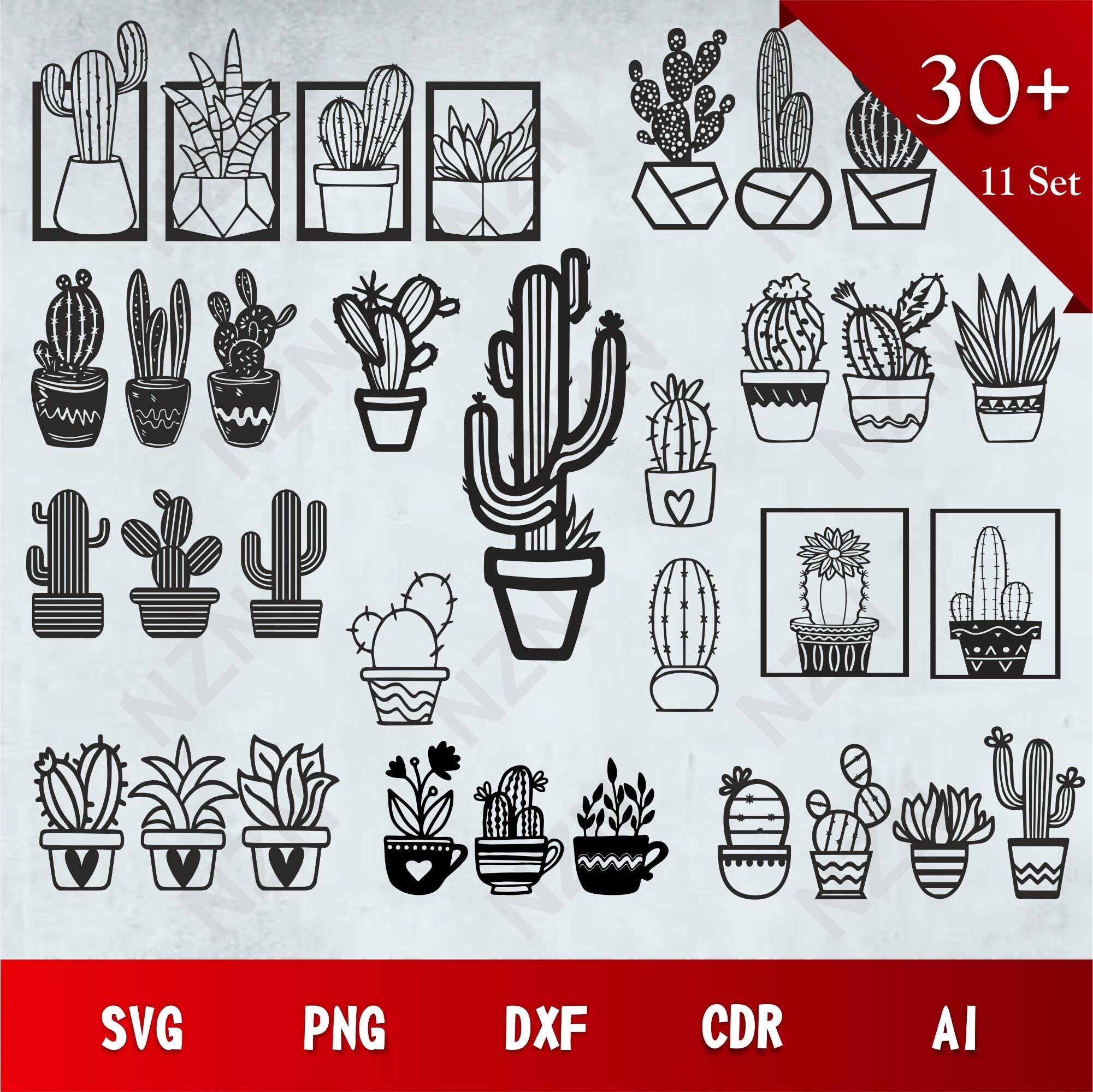 Cactus Art SVG Bundle, Modern Design, .png, .svg, .dxf, .cdr, .ai ...
