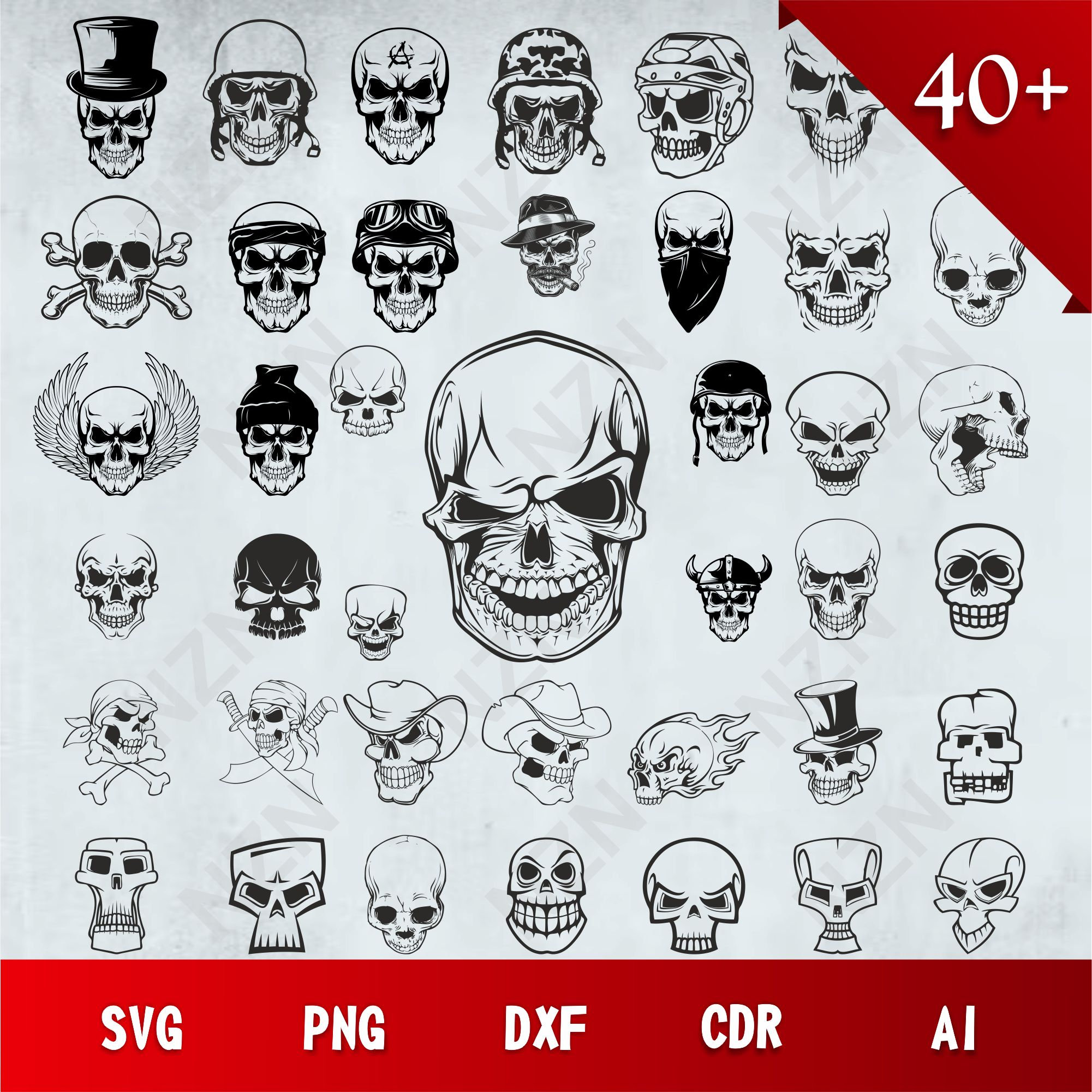 Skull SVG Bundle, Vector Files, .png, .svg, .dxf, .cdr, .ai, Ready to ...