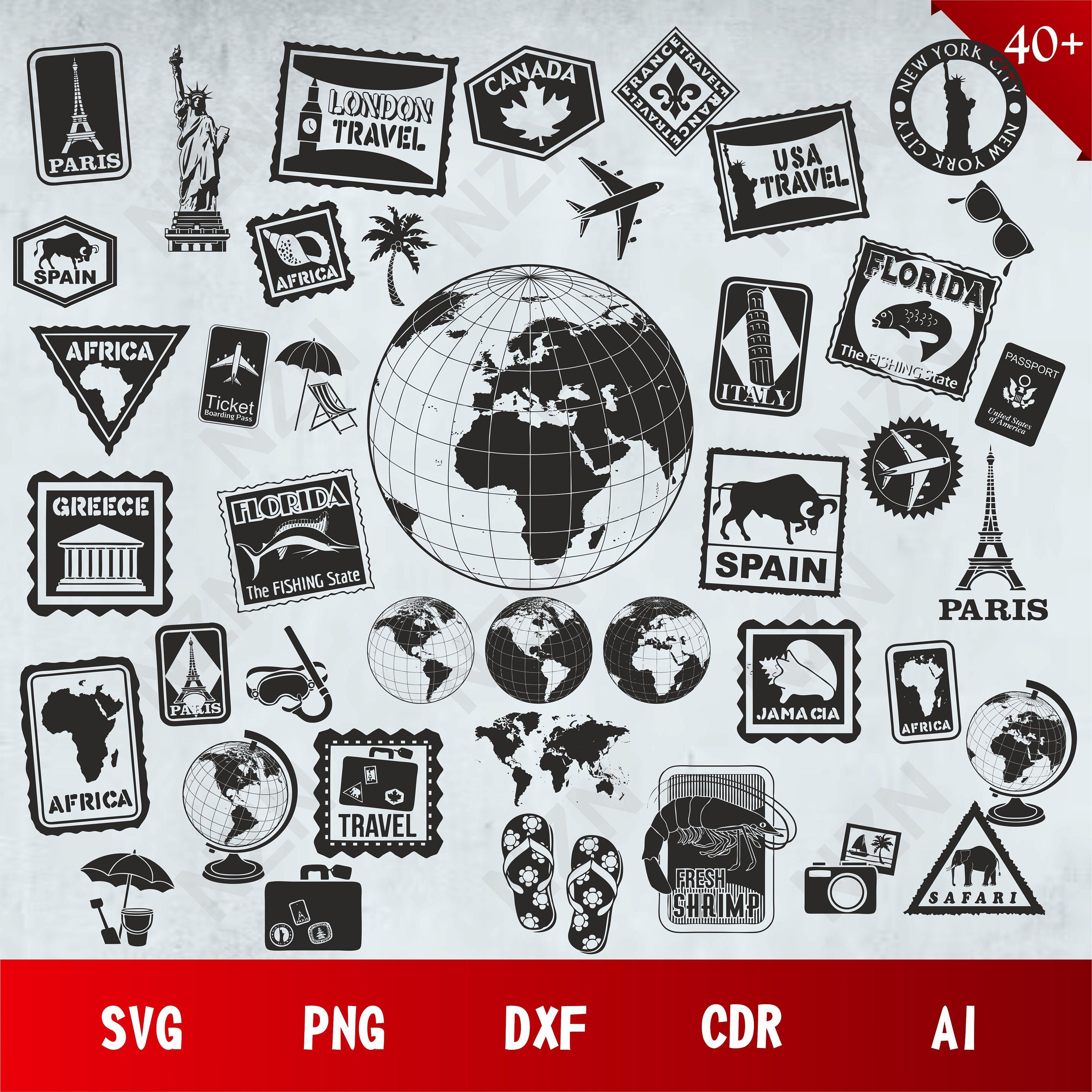 Travel SVG Bundle, Vector Files, .png, .svg, .dxf, .cdr, .ai, Ready to ...