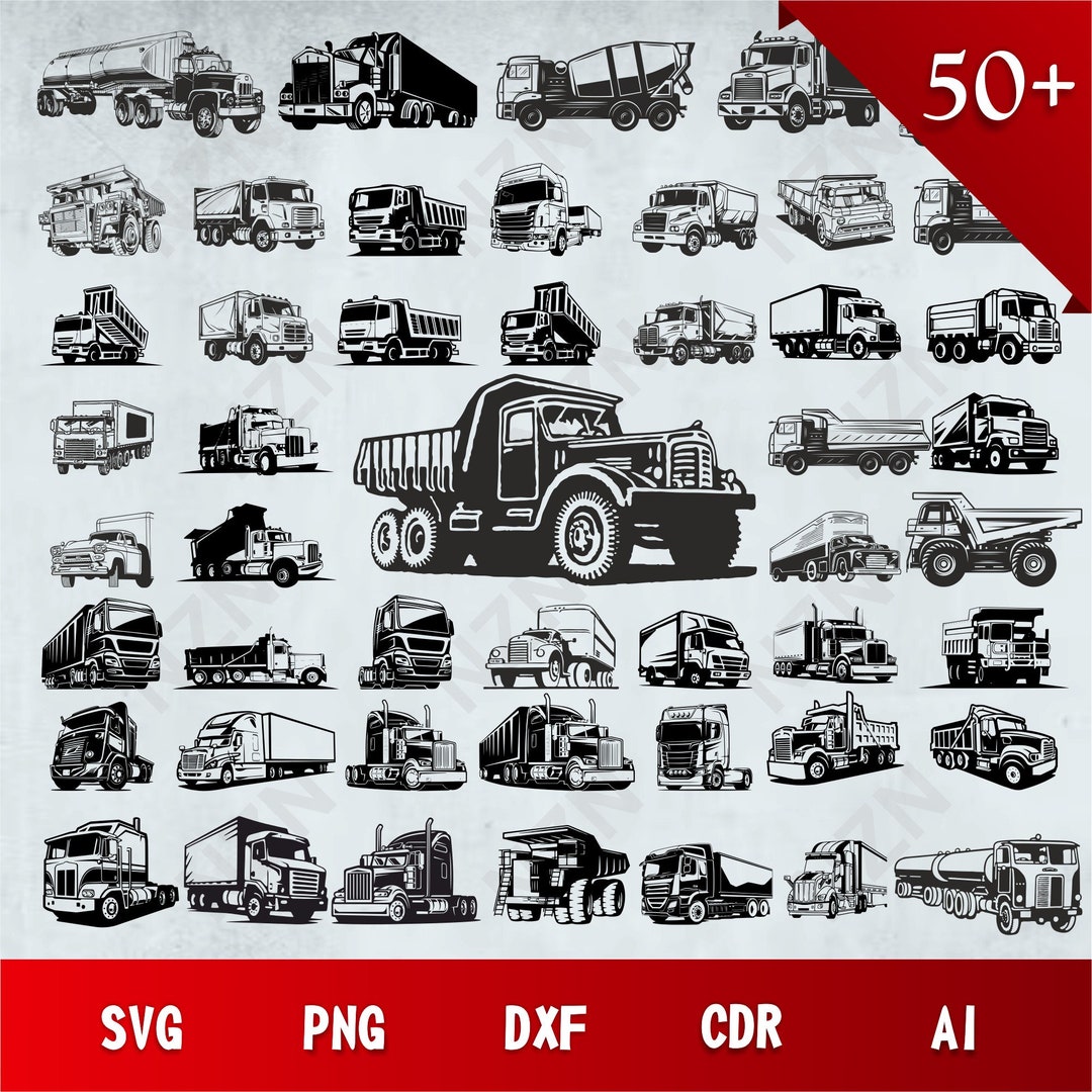 Truck SVG Bundle, Vector Files, .png, .svg, .dxf, .cdr, .ai, Ready to ...