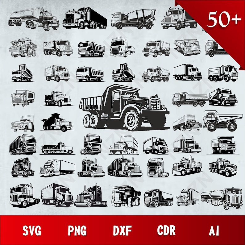 Truck SVG Bundle, Vector Files, .png, .svg, .dxf, .cdr, .ai, Ready to ...