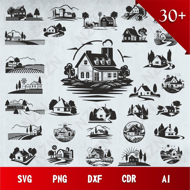 Farm House SVG Bundle, Modern Design, .png, .svg, .dxf, .cdr, .ai ...