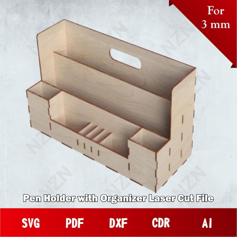 Pen Holder Laser Cut SVG, Laser Cut Wood Organizer, Vector Files, .png ...