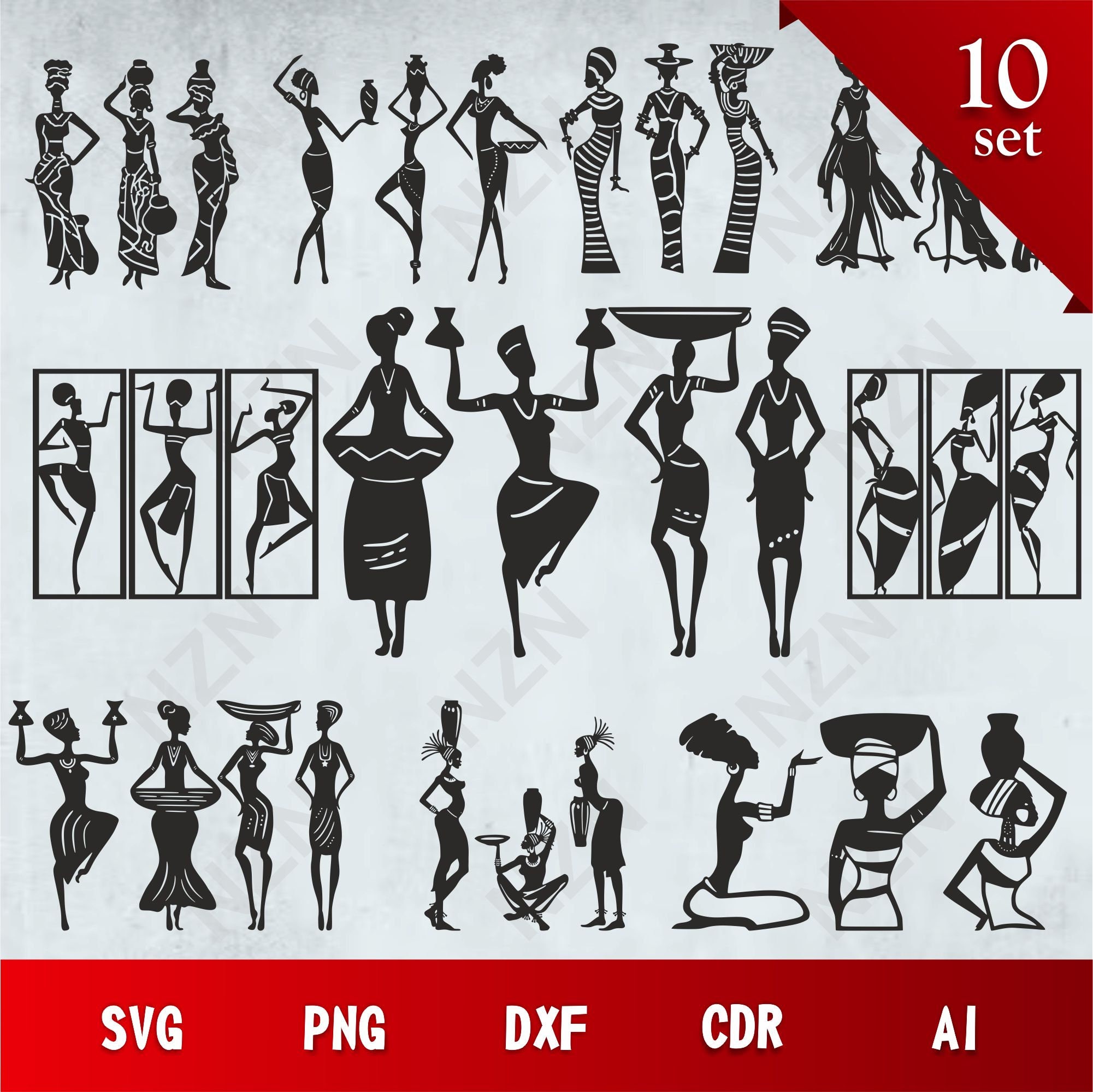 African Woman Bundle, Vector Files, .png, .svg, .dxf, .cdr, .ai, Ready ...
