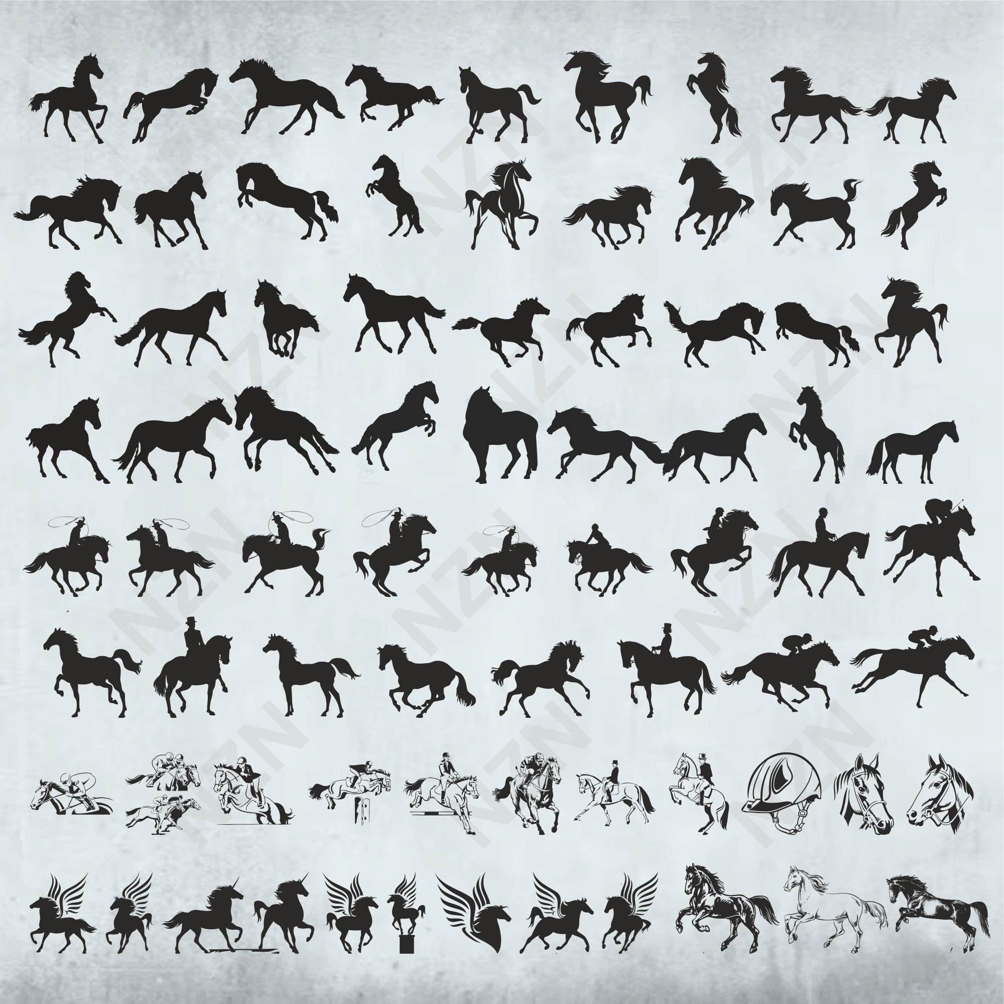 Horse SVG Bundle, Vector Files, .png, .svg, .dxf, .cdr, .ai, Ready to ...
