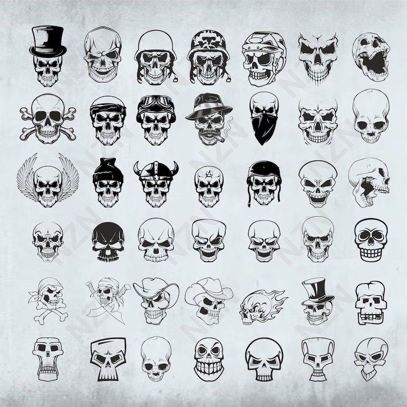 Skull SVG Bundle, Vector Files, .png, .svg, .dxf, .cdr, .ai, Ready to ...