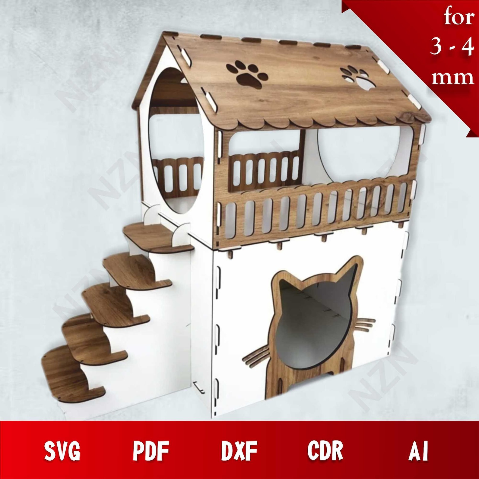 Cat House Laser Cut SVG, Laser Cut Wood Organizer, Vector Files, .png ...