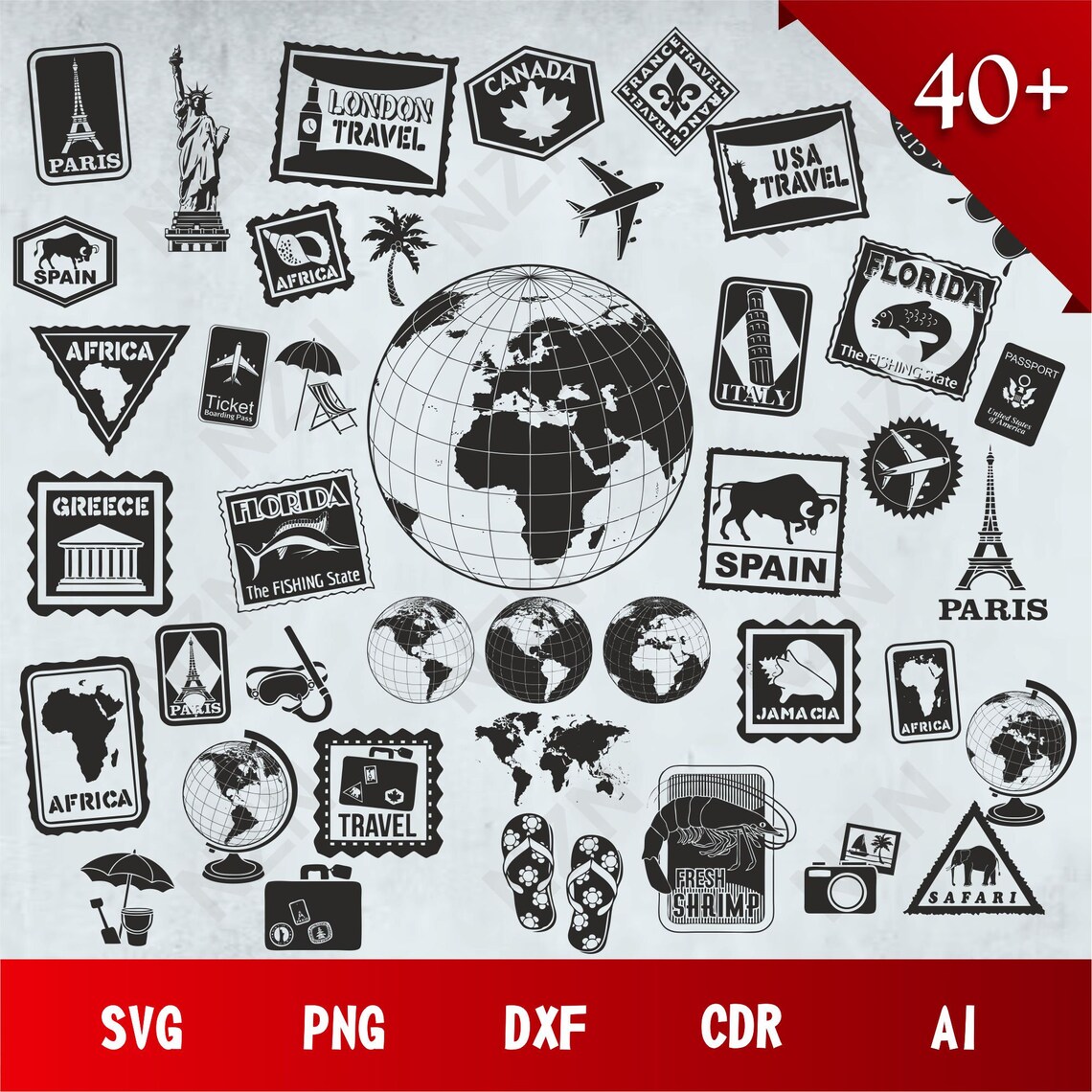 Travel SVG Bundle, Vector Files, .png, .svg, .dxf, .cdr, .ai, Ready to ...