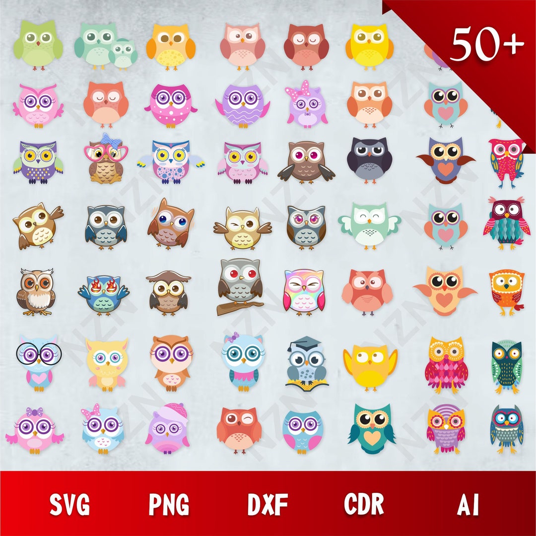 Set of Owl Bundle, Vector Files, .png, .svg, .dxf, .cdr, .ai, Ready to ...