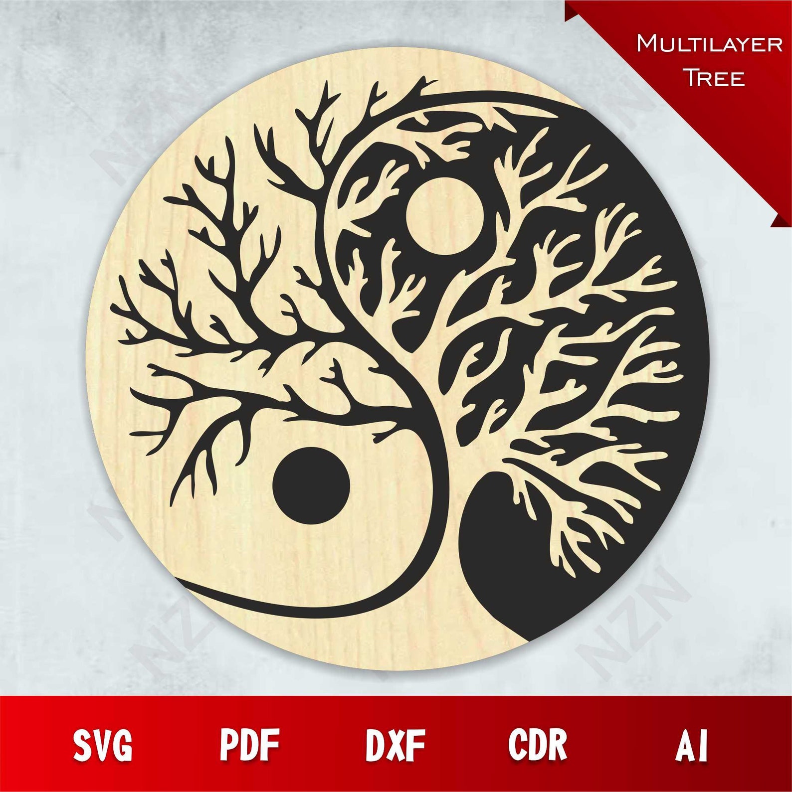 Yin Yang Tree Multilayer Svg, Vector Files, .svg, .dxf, .cdr, .ai ...