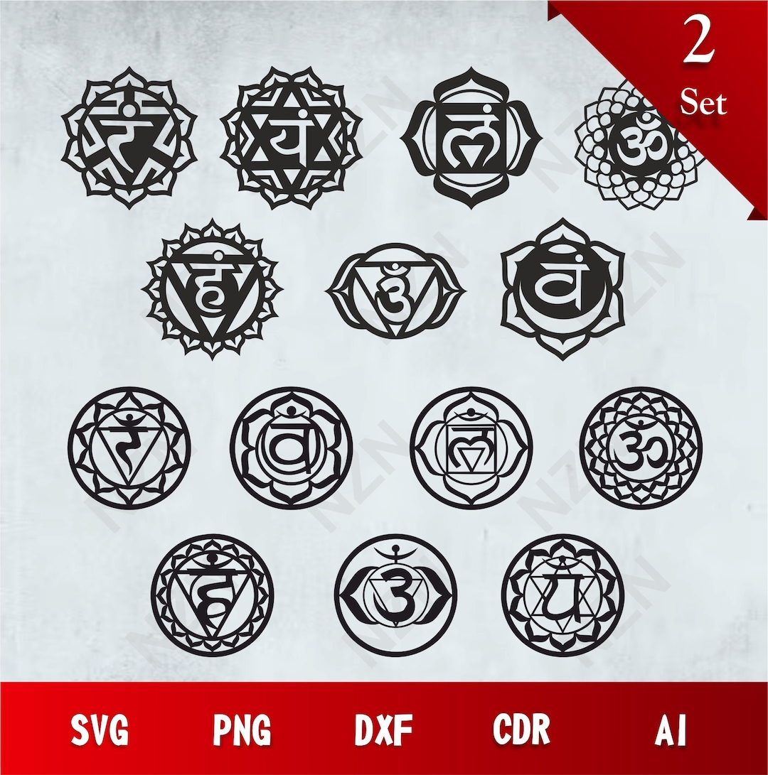 Seven Chakras SVG Bundle, Vector Files, .png, .svg, .dxf, .cdr, .ai, Ready to Print, Yoga Chakra ...
