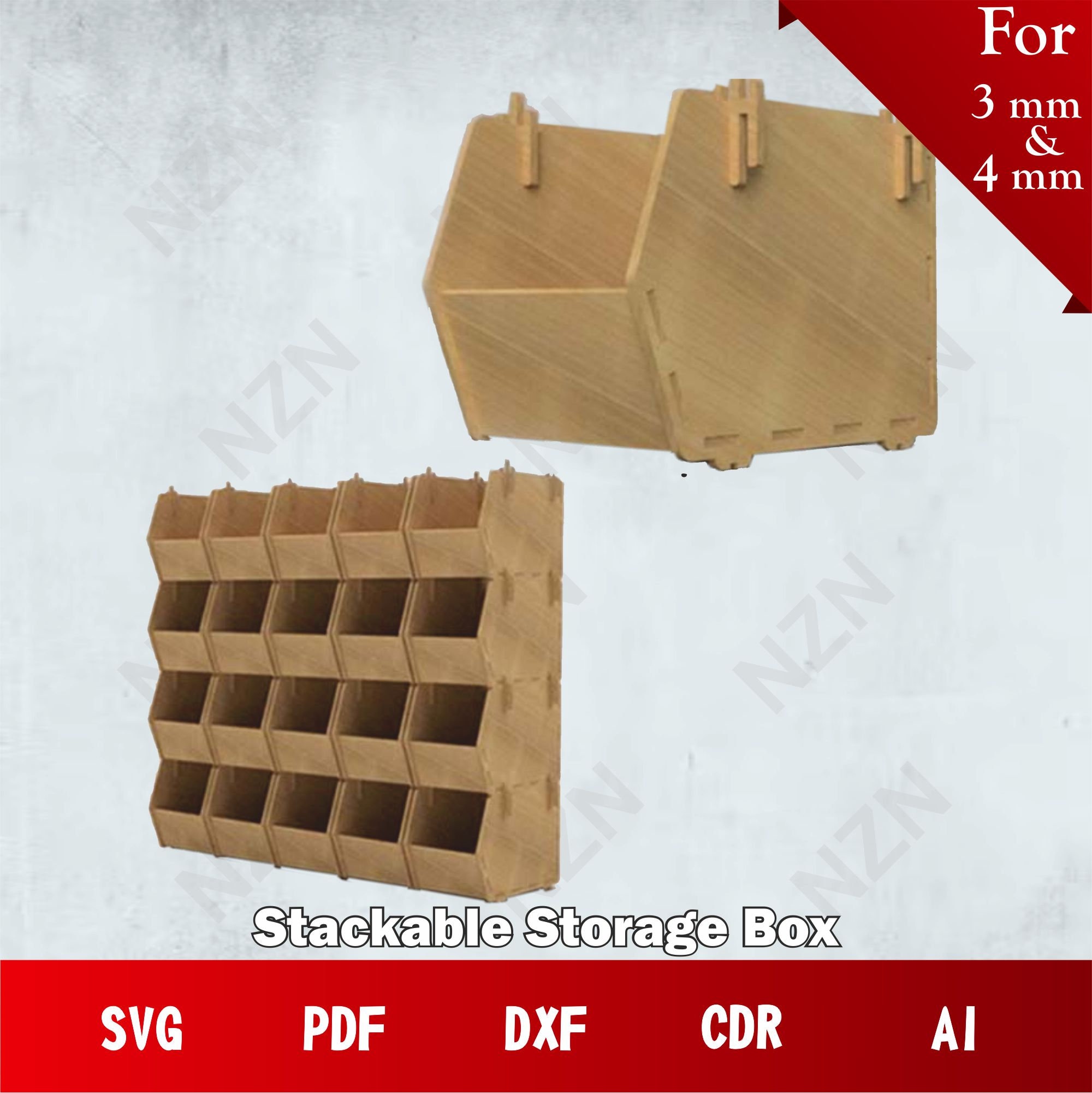 Stackable Storage Box SVG, Laser Cut Wooden Box, Vector Files, .png ...