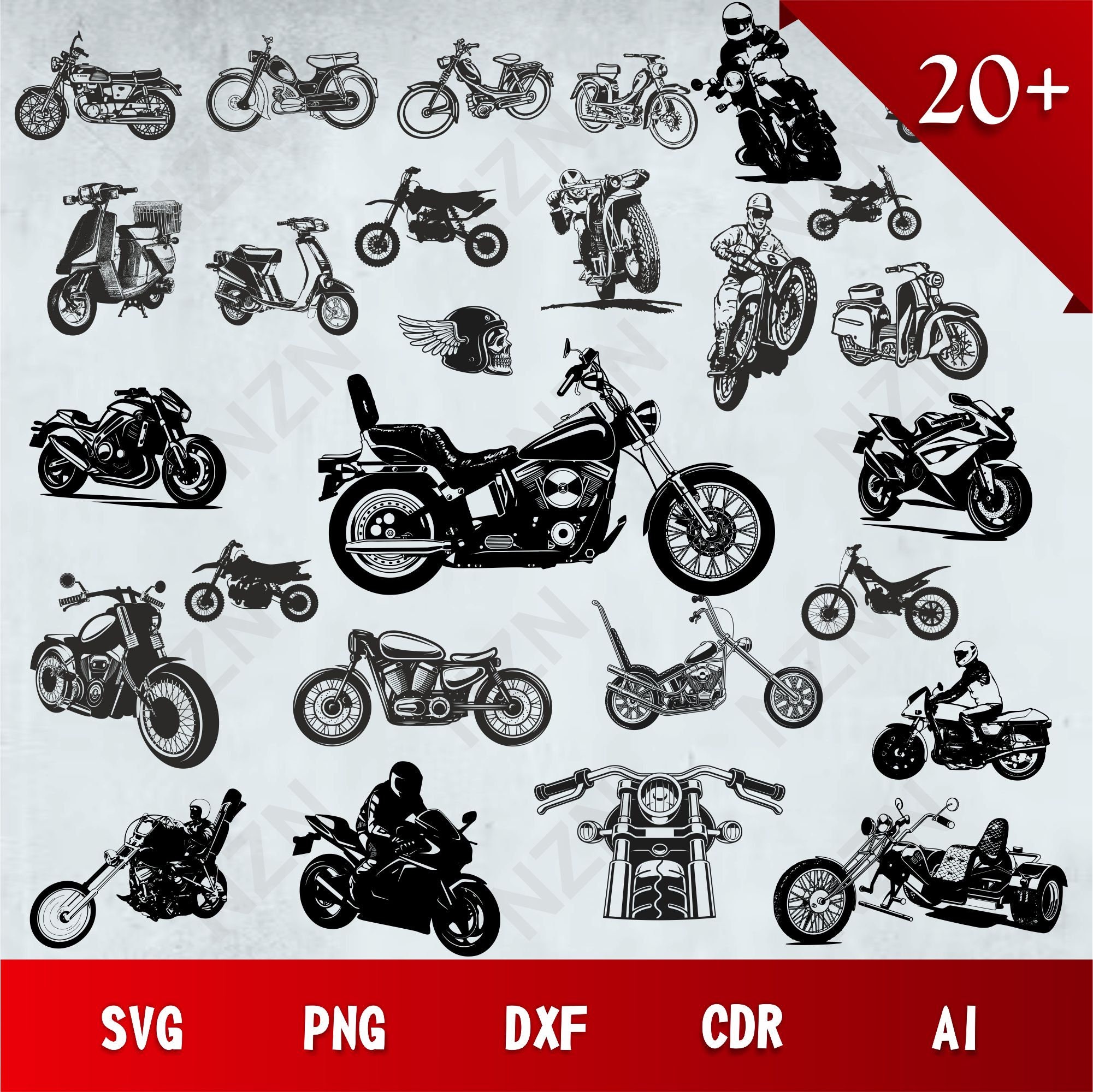 Motorcycles SVG Bundle, Vector Files, .png, .svg, .dxf, .cdr, .ai, Ready to Print, Classic ...