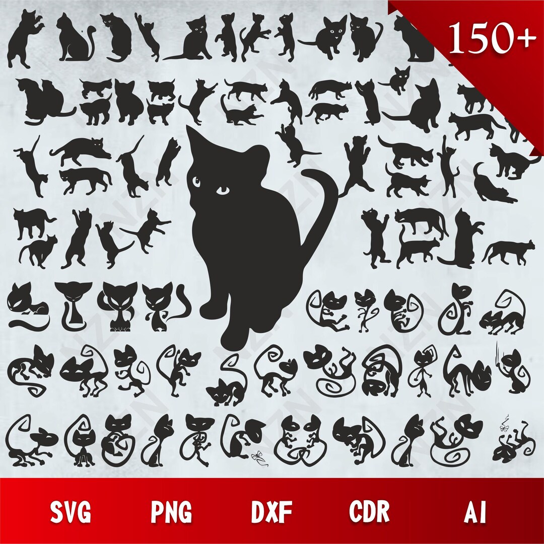 Cat SVG Bundle, Vector Files, .png, .svg, .dxf, .cdr, .ai, Ready to ...