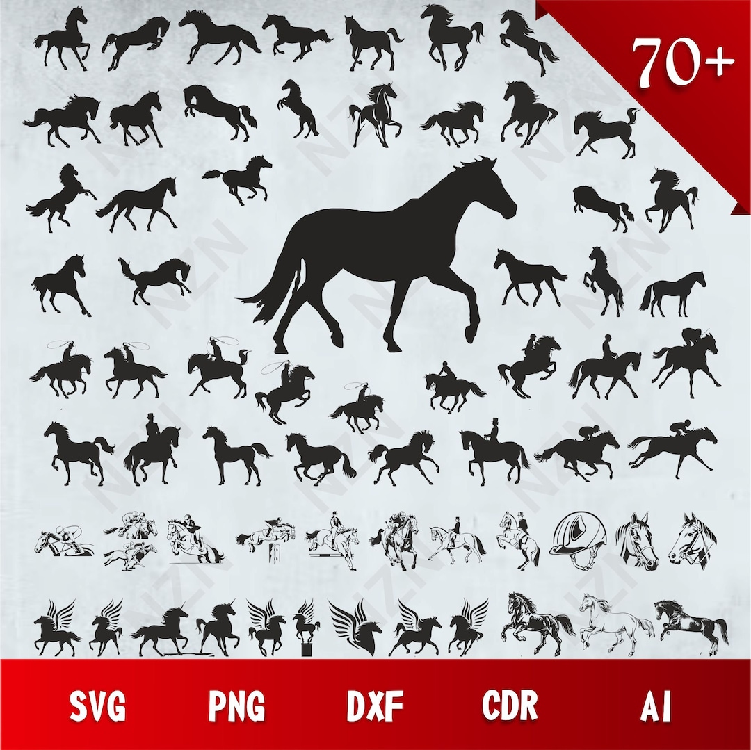 Horse SVG Bundle, Vector Files, .png, .svg, .dxf, .cdr, .ai, Ready to ...