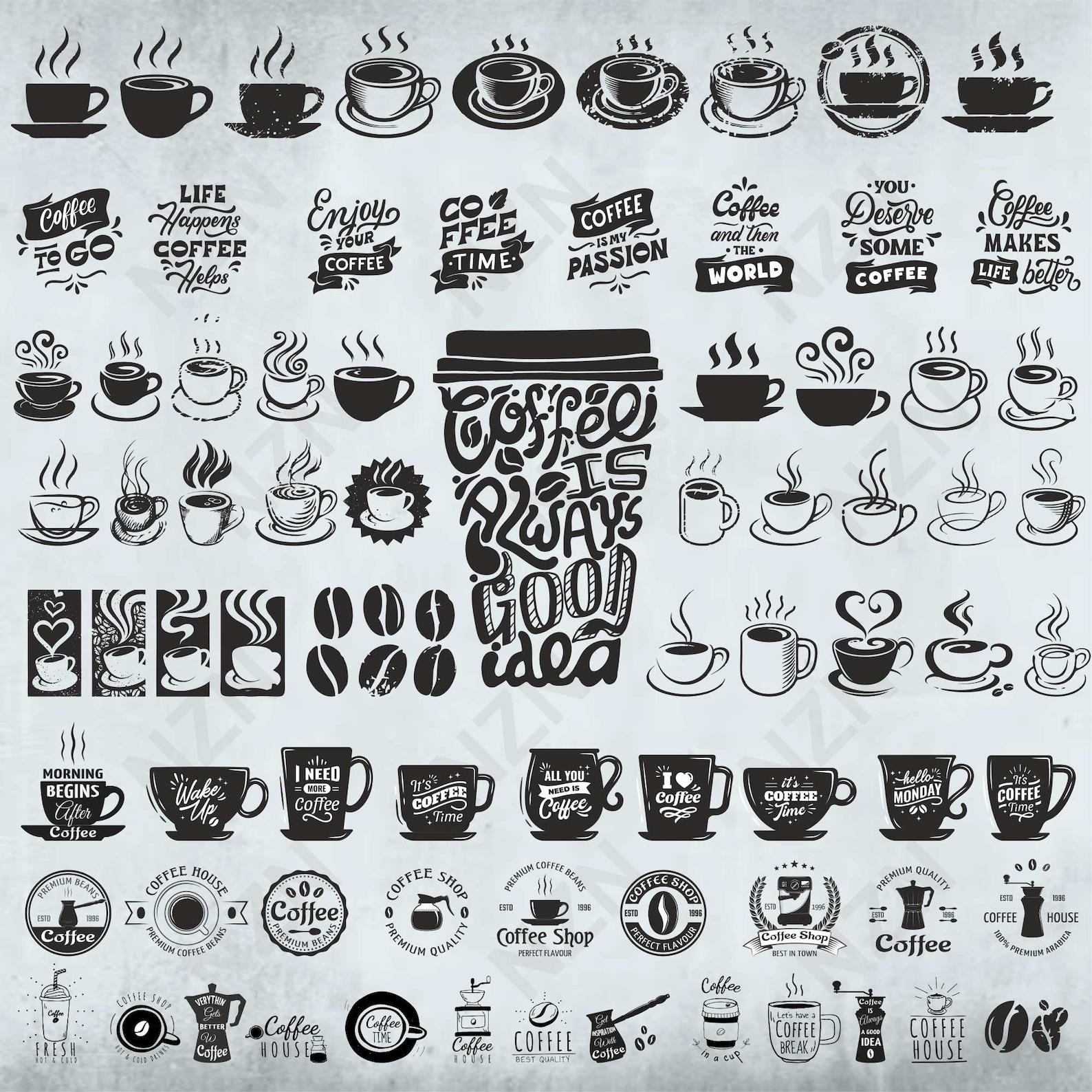 Coffee Clipart Bundle, Vector Files, .png, .svg, .dxf, .cdr, .ai, Ready ...