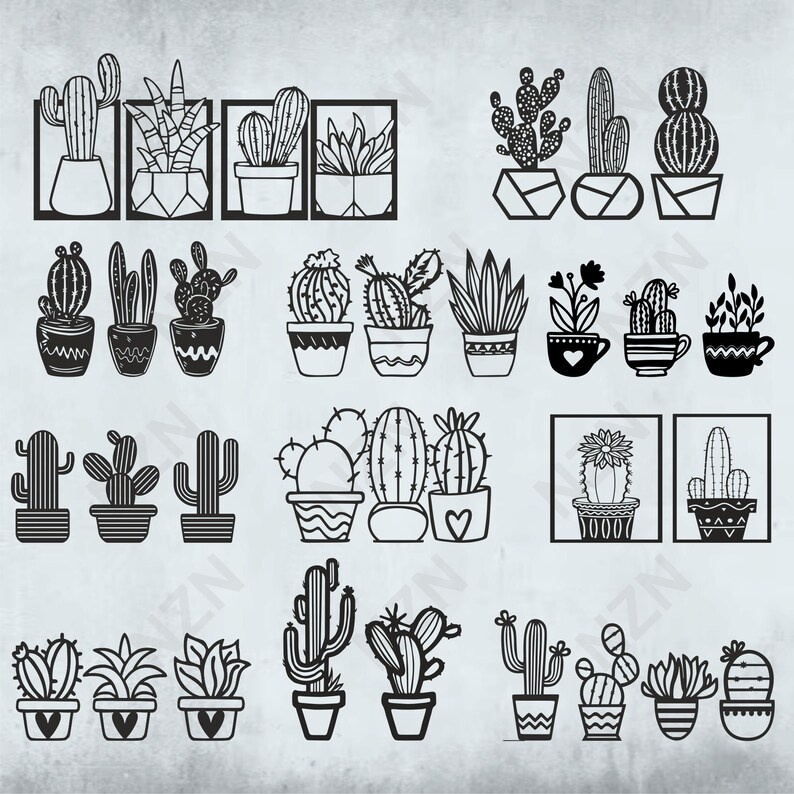 Cactus Art SVG Bundle, Modern Design, .png, .svg, .dxf, .cdr, .ai ...