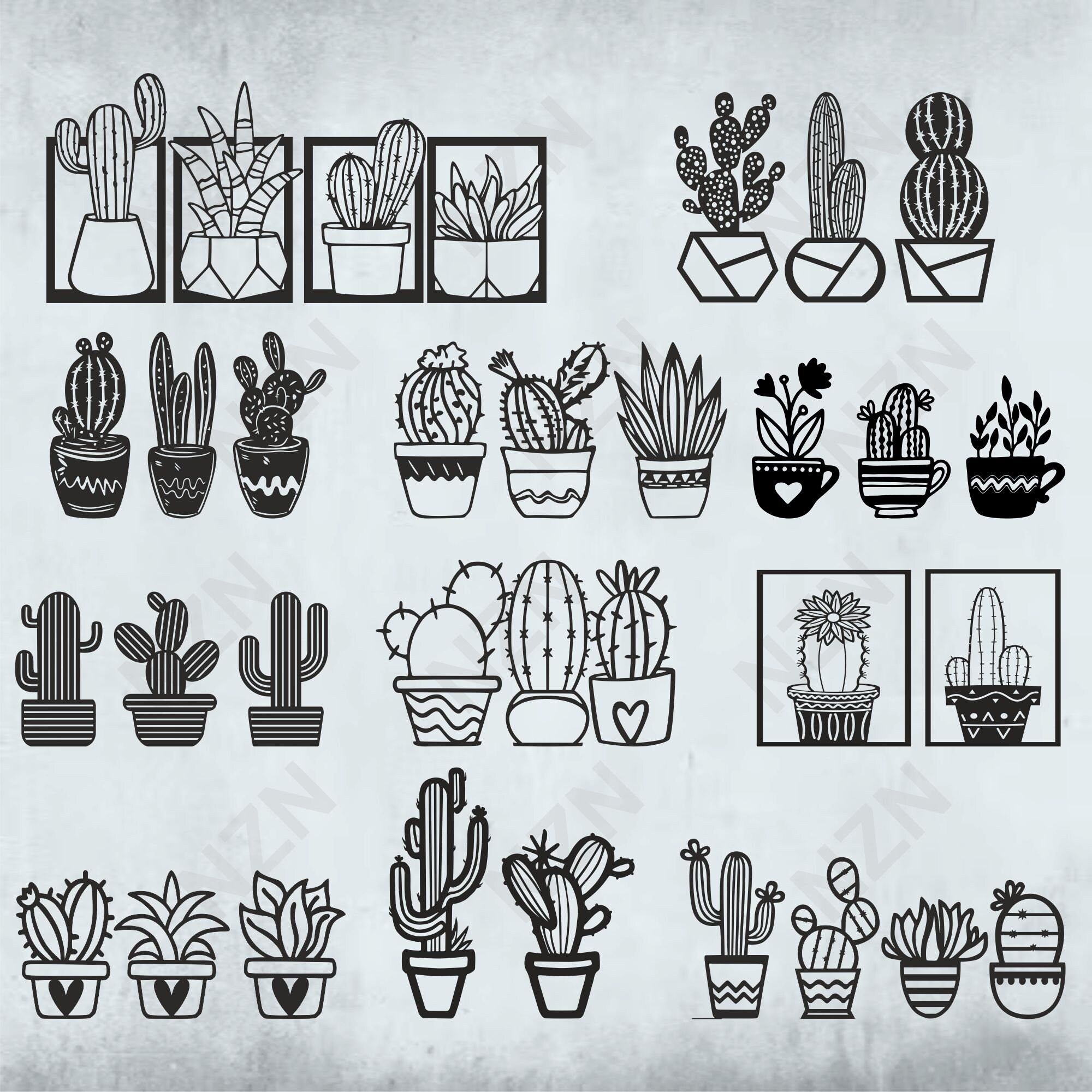 Cactus Art SVG Bundle, Modern Design, .png, .svg, .dxf, .cdr, .ai ...