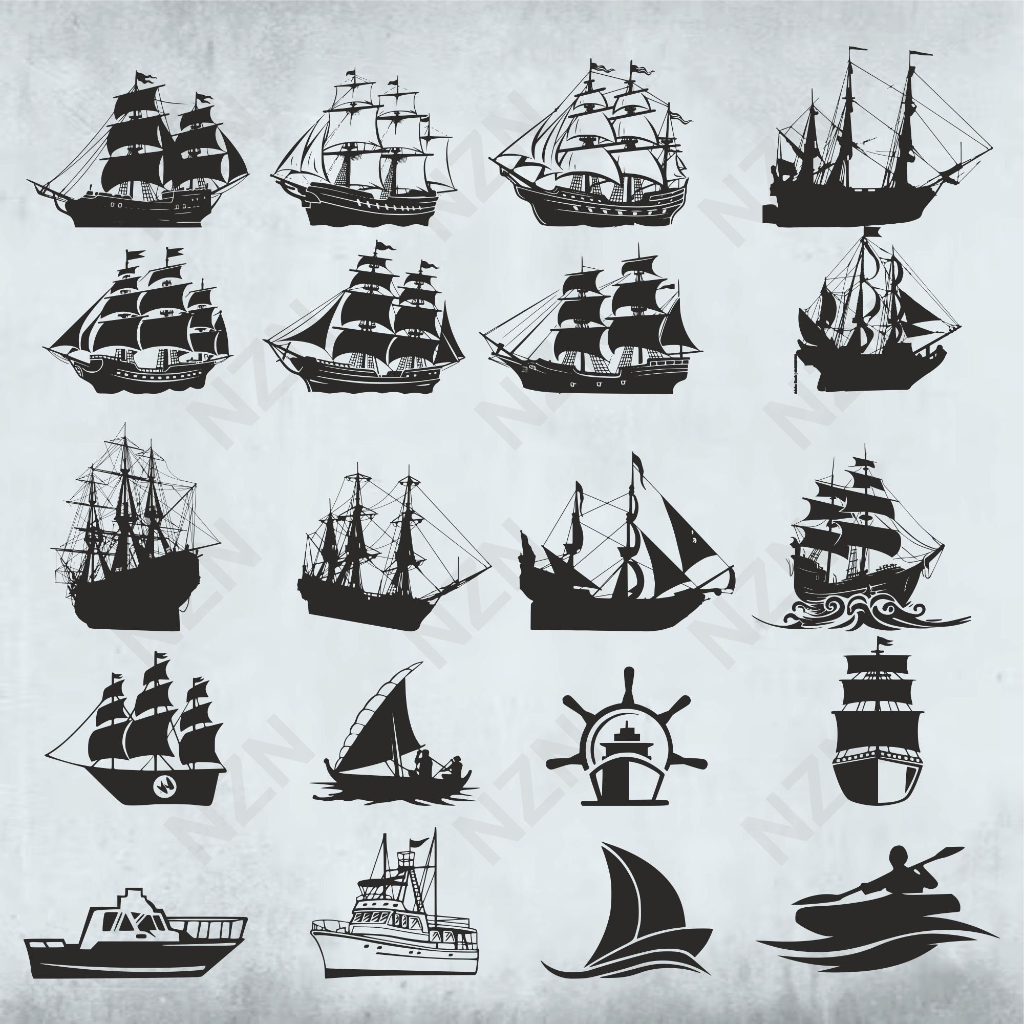 Ship SVG Bundle, Cruise Svg, Yacht Svg, Vector Files, .png, .svg, .dxf ...