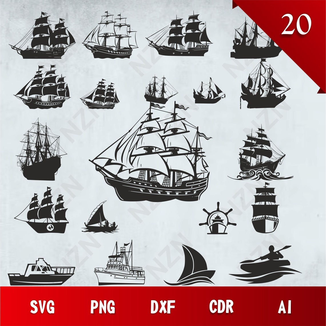 Ship SVG Bundle, Cruise Svg, Yacht Svg, Vector Files, .png, .svg, .dxf ...