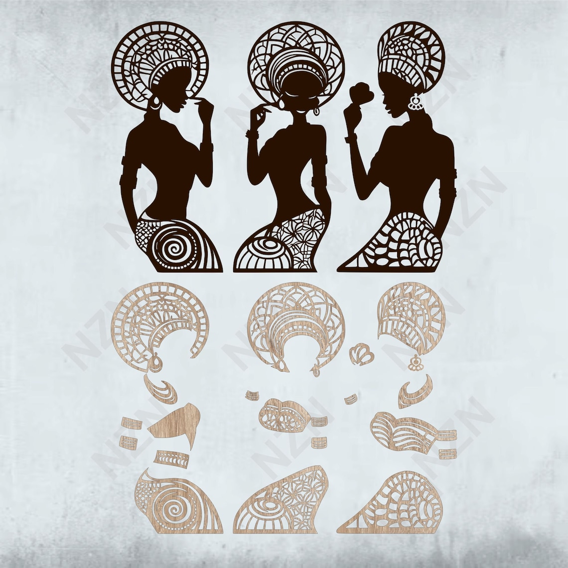 Multilayer African Woman Bundle, Vector Files, .png, .svg, .dxf, .cdr ...