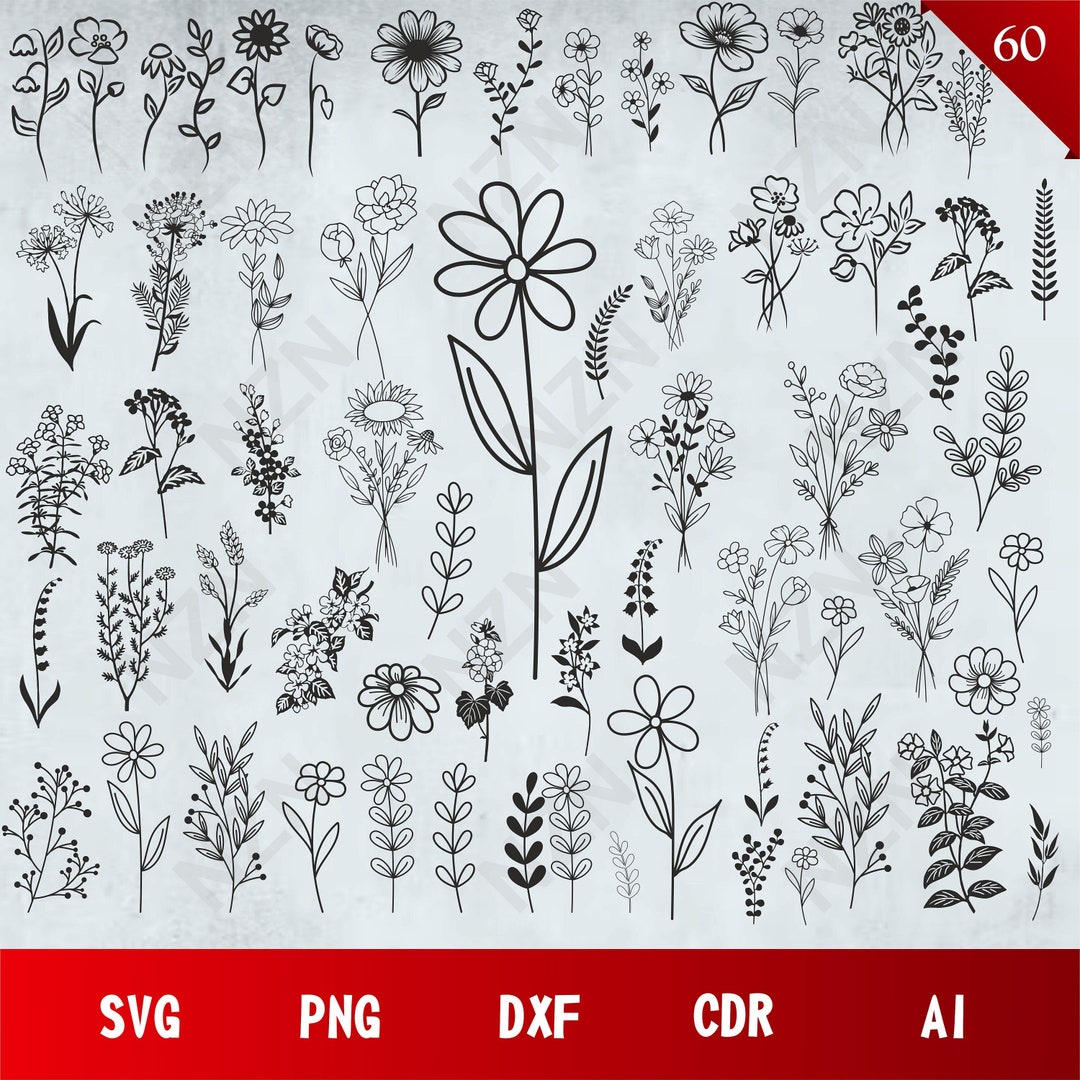 Wildflowers Svg Bundle Vector Files Png Svg Dxf Cdr Ai