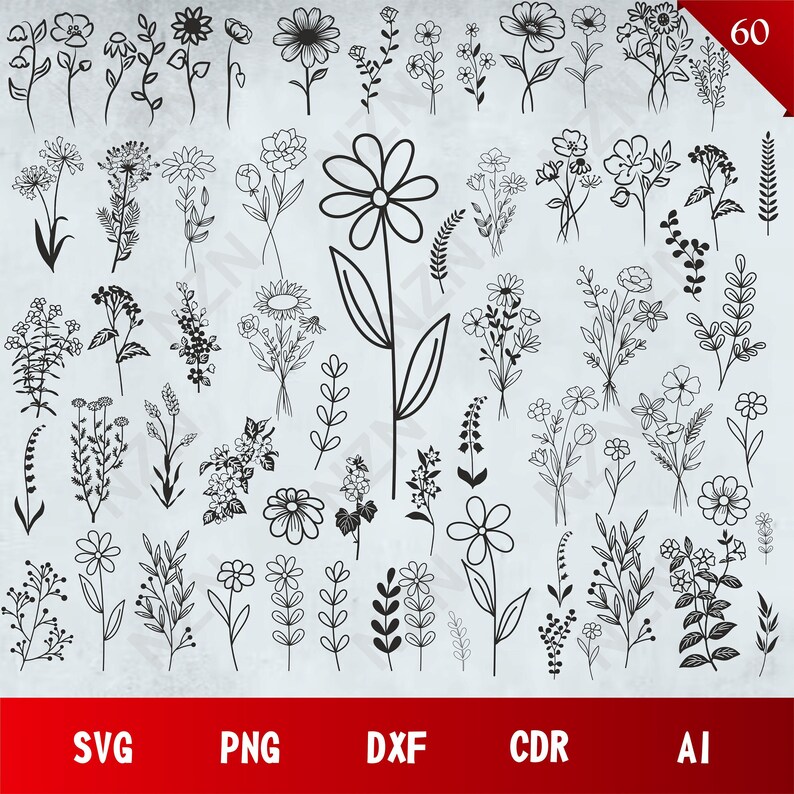 Wildflowers SVG Bundle, Vector Files, .png, .svg, .dxf, .cdr, .ai ...