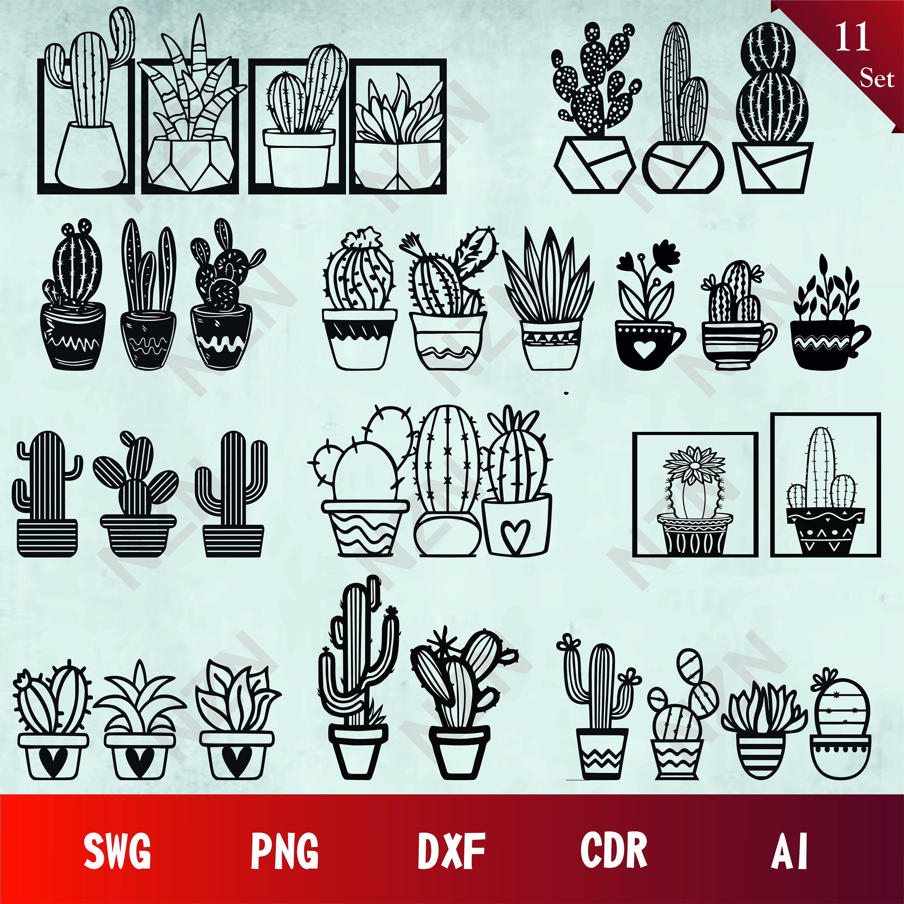 Cactus Art SVG Bundle, Modern Design, .png, .svg, .dxf, .cdr, .ai ...