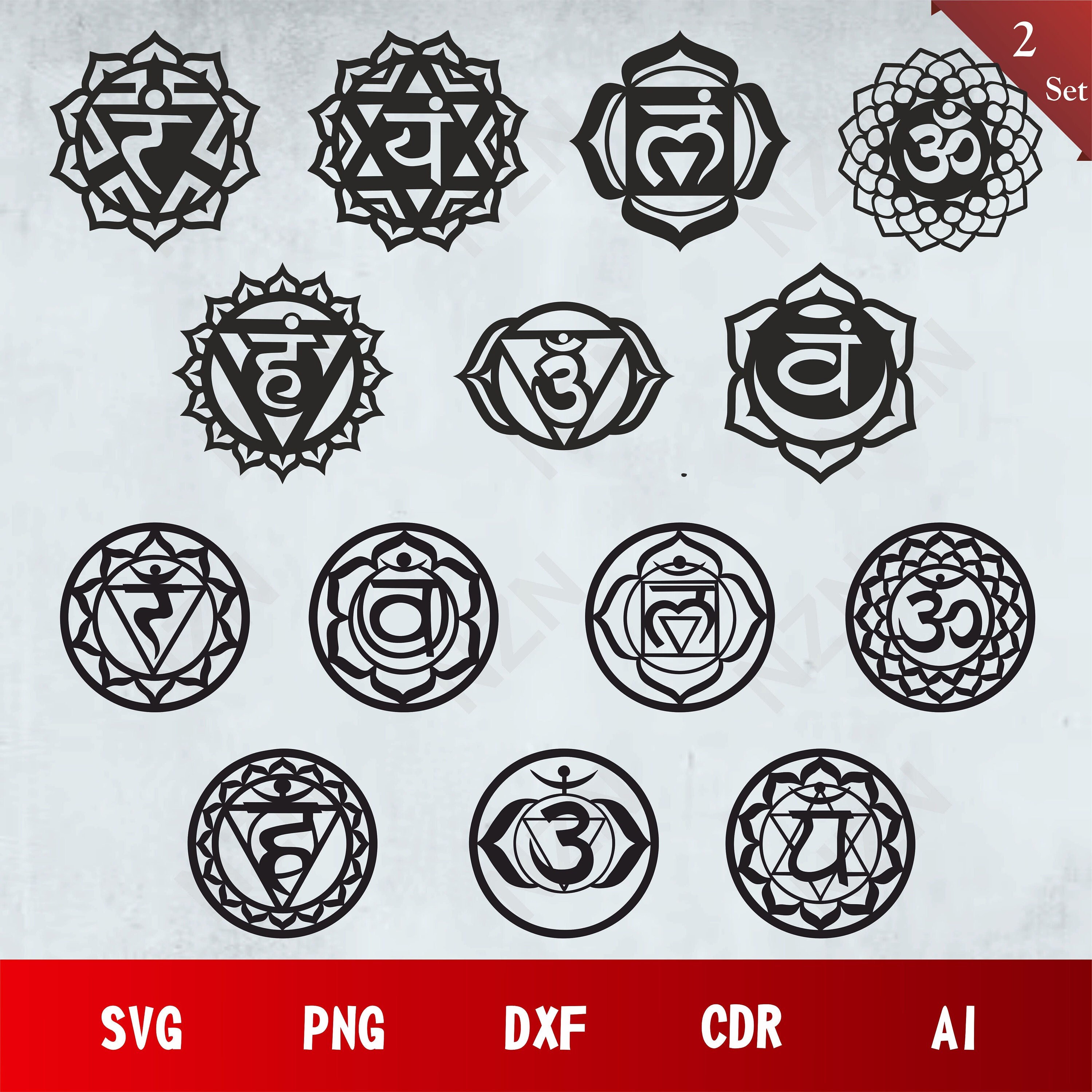 Seven Chakras SVG Bundle, Vector Files, .png, .svg, .dxf, .cdr, .ai, Ready to Print, Yoga Chakra ...