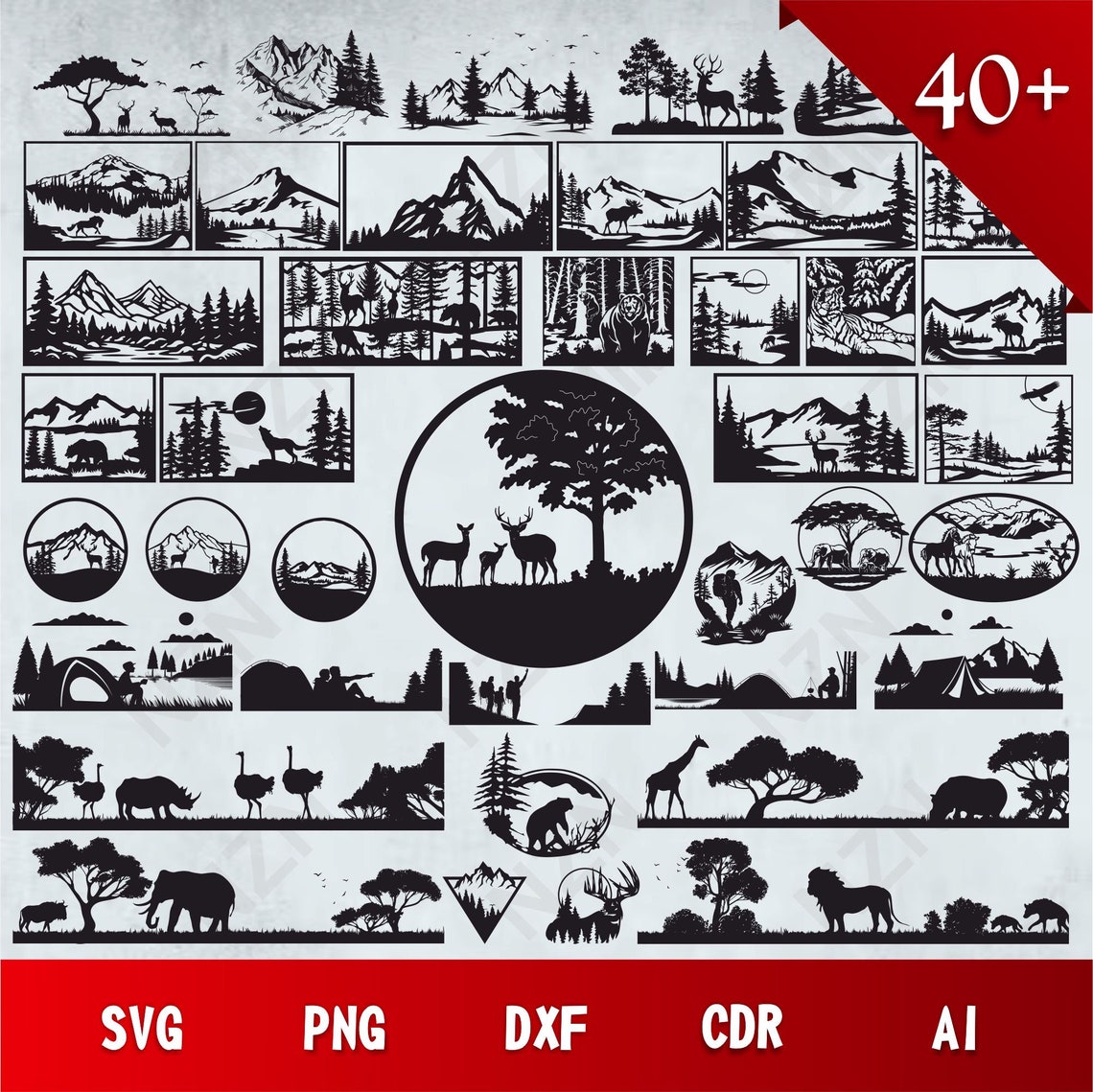Forest SVG Bundle, Vector Files, .png, .svg, .dxf, .cdr, .ai, Ready to ...