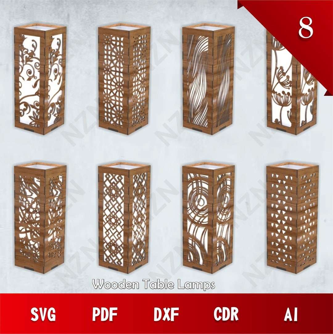 Wooden Table Lamps Laser Cut SVG, Lamp Modern, Vector Files, .png, .svg ...