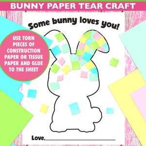 Easter Bunny Paper Tear Craft for Kids Printable, Easter Gift or Easter ...