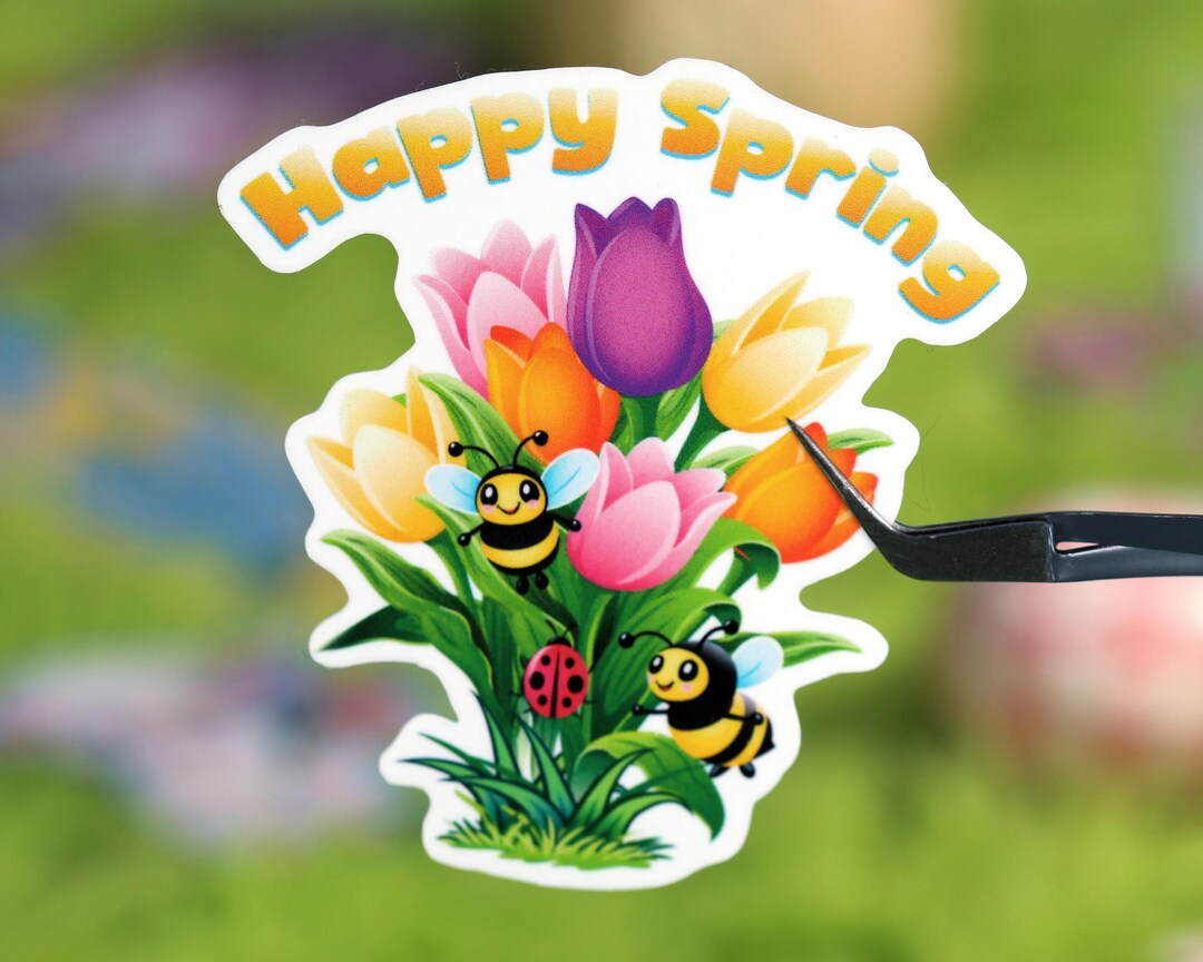 Happy Spring Decal Sticker - Waterproof Decal, Laptop Sticker, Easter ...
