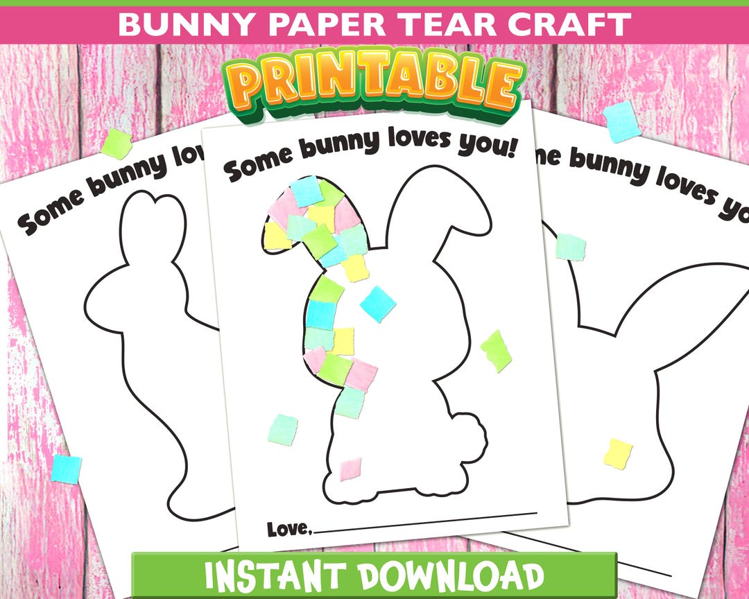 Easter Bunny Paper Tear Craft for Kids Printable, Easter Gift or Easter ...