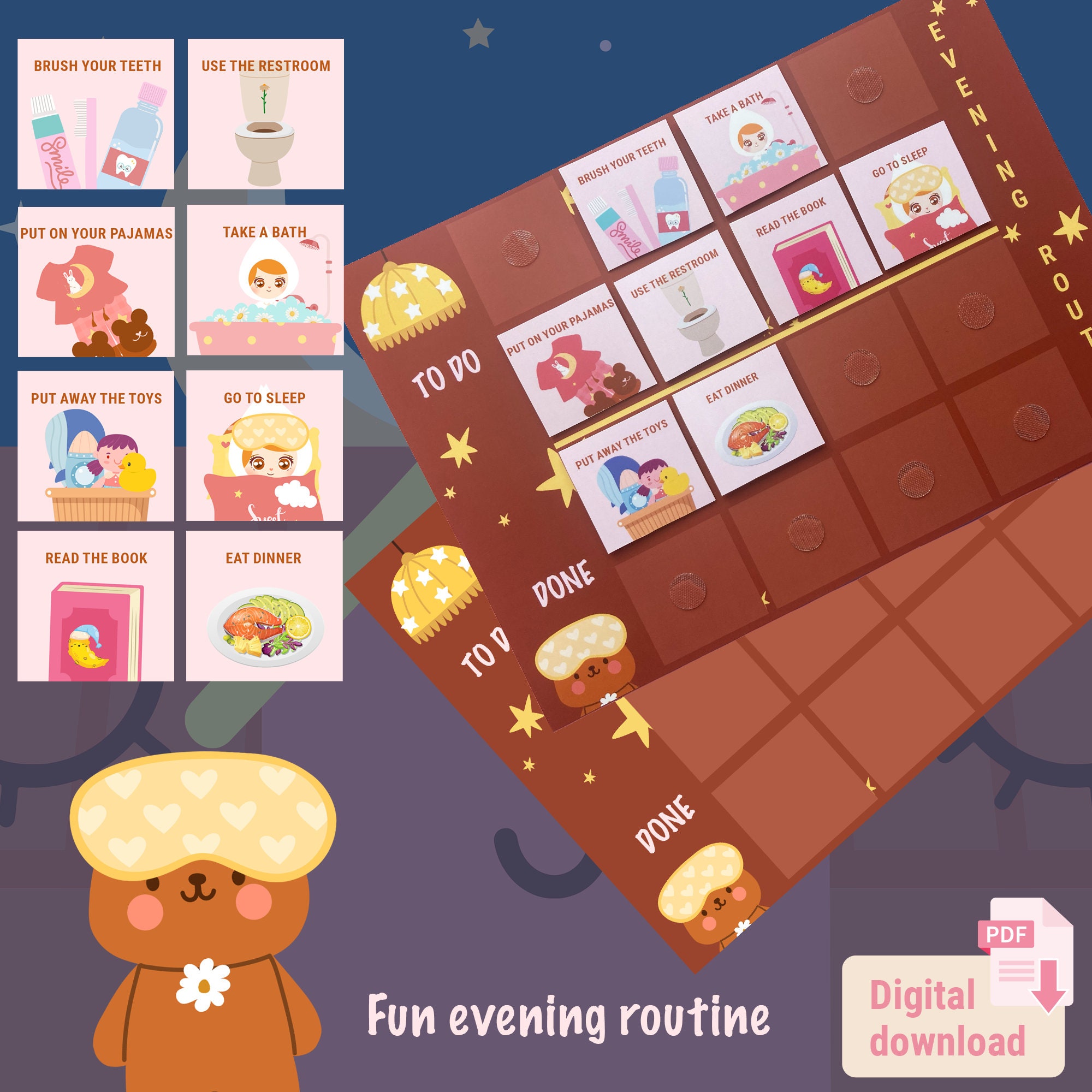 Evening Routine Paper Doll Craft Set Printable for Kids - Etsy