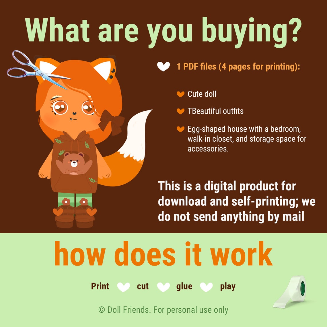 Fox Paper Doll Craft Kit Printable Paper Doll Set DIY, PDF - Etsy