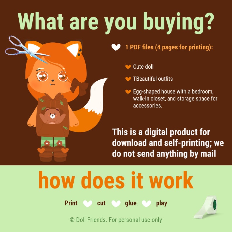 Fox Paper Doll Craft Kit Printable Paper Doll Set DIY, PDF - Etsy