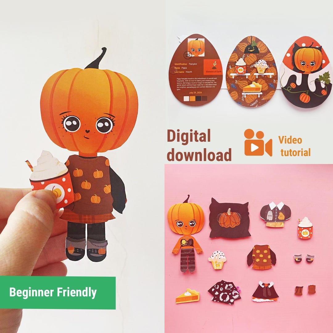 DIY Collectible Pumpkin Girl Paper Doll and Egg-shaped Paper House ...