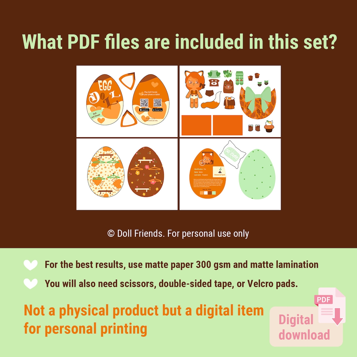 Fox Paper Doll Craft Kit Printable Paper Doll Set DIY, PDF - Etsy