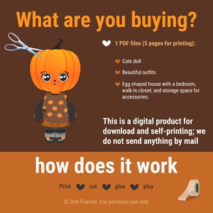DIY Collectible Pumpkin Girl Paper Doll and Egg-shaped Paper House ...