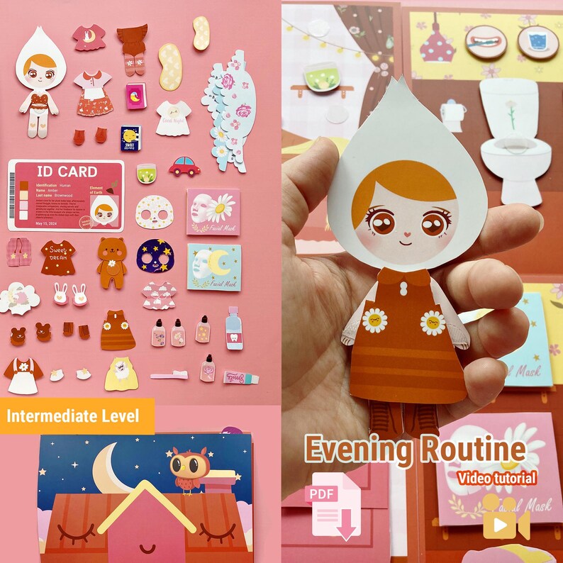 Evening Routine Paper Doll Craft Set Printable for Kids - Etsy