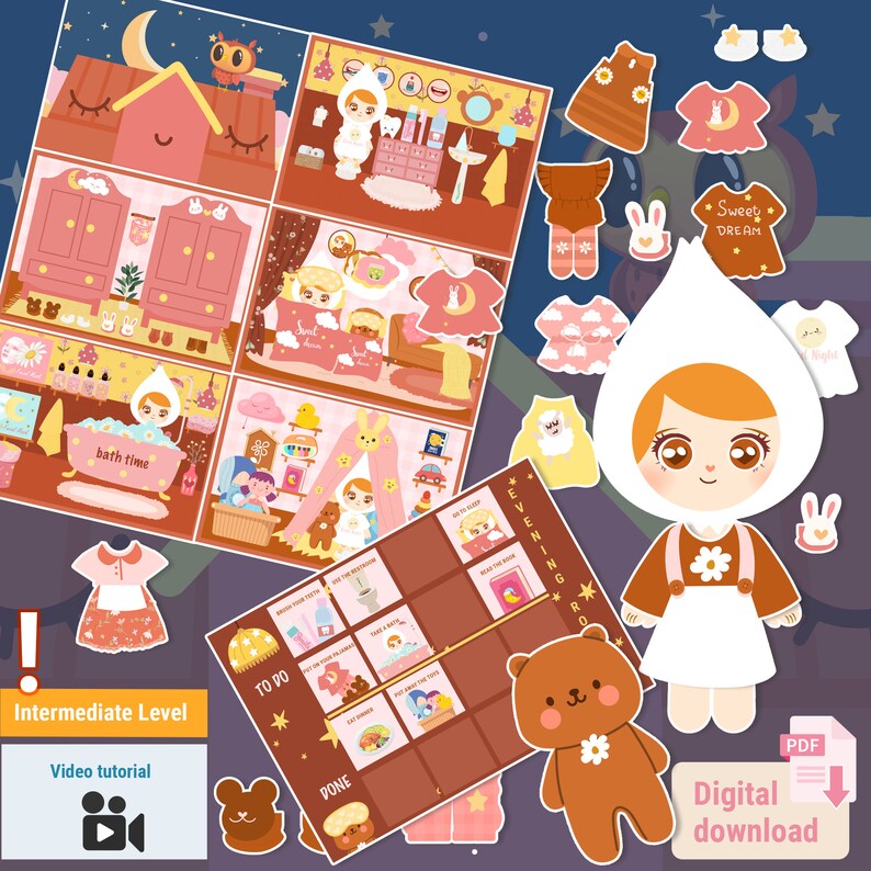 Evening Routine Paper Doll Craft Set Printable for Kids - Etsy