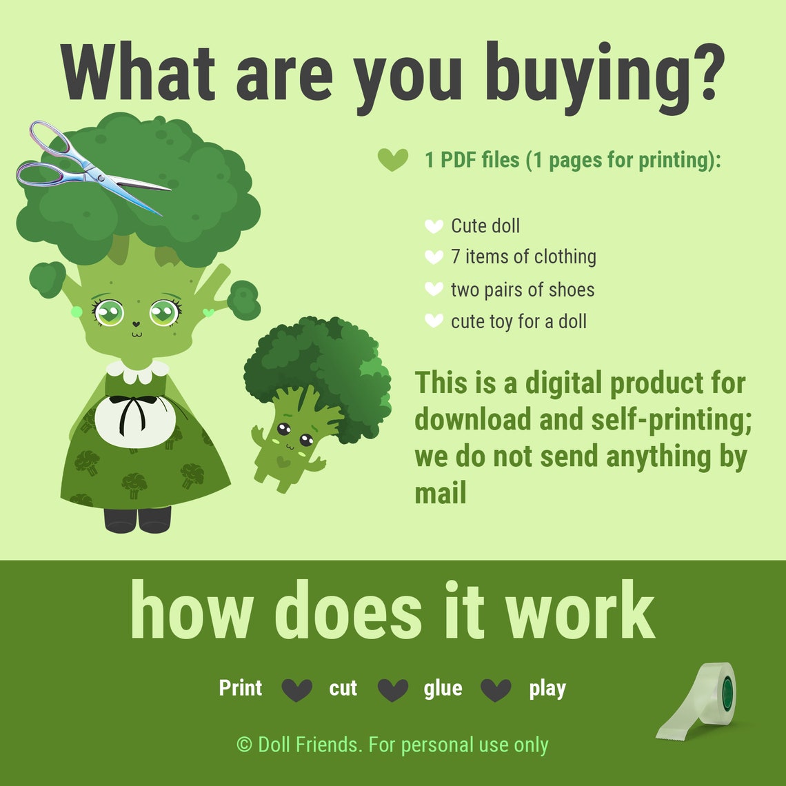 Crafty Broccoli Girl: Printable Doll & Dress-up Kit - Etsy