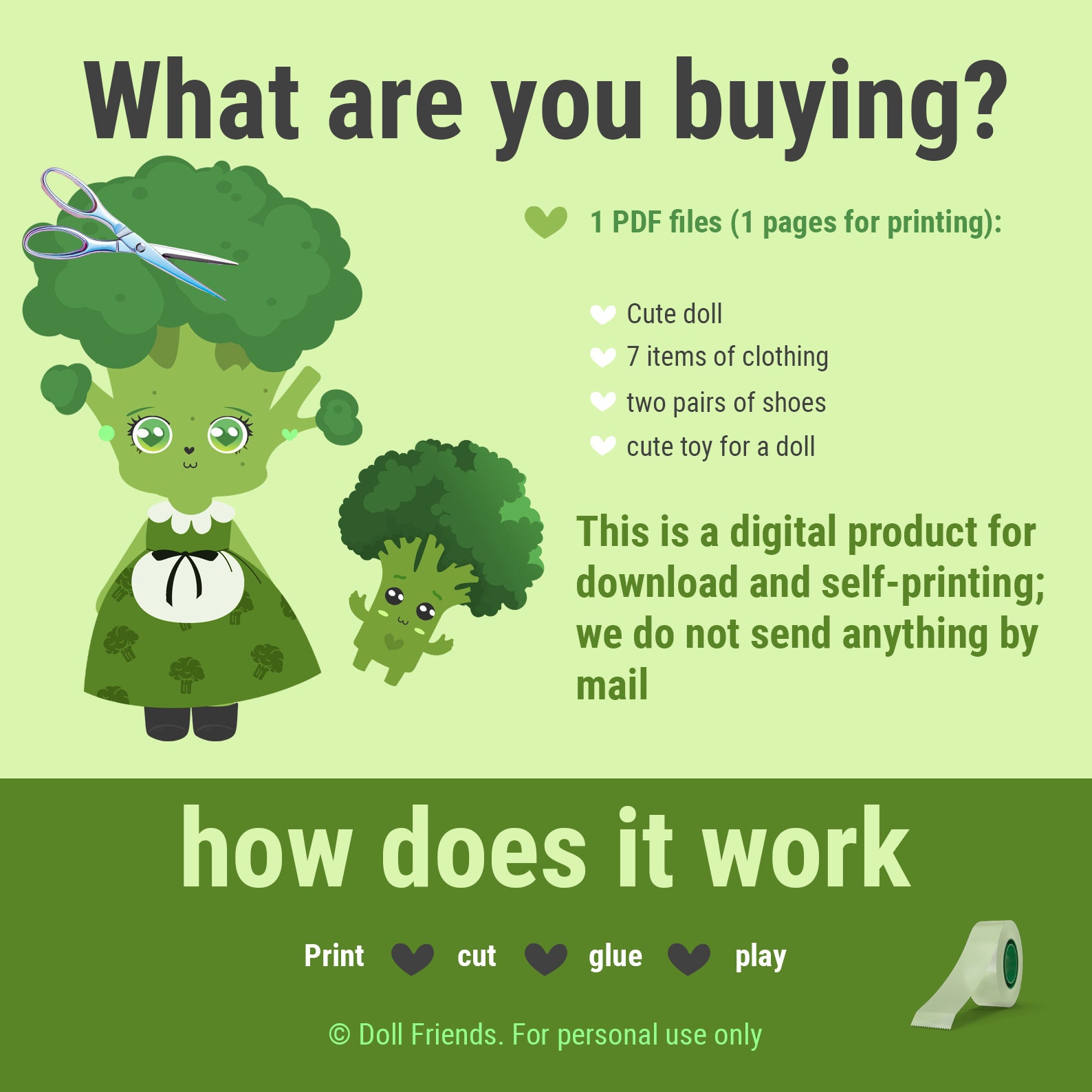 Crafty Broccoli Girl: Printable Doll & Dress-up Kit - Etsy