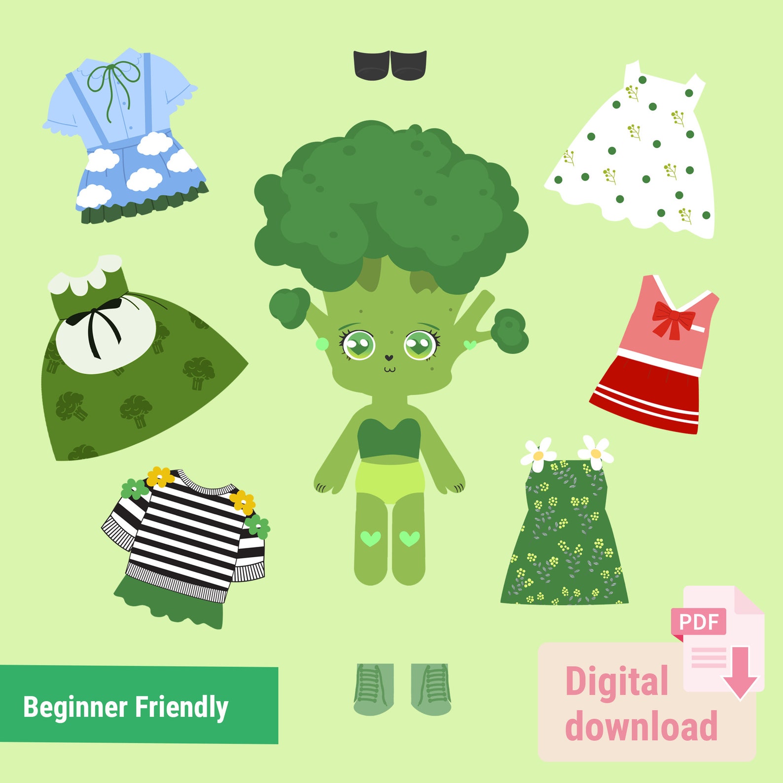 Crafty Broccoli Girl: Printable Doll & Dress-up Kit - Etsy